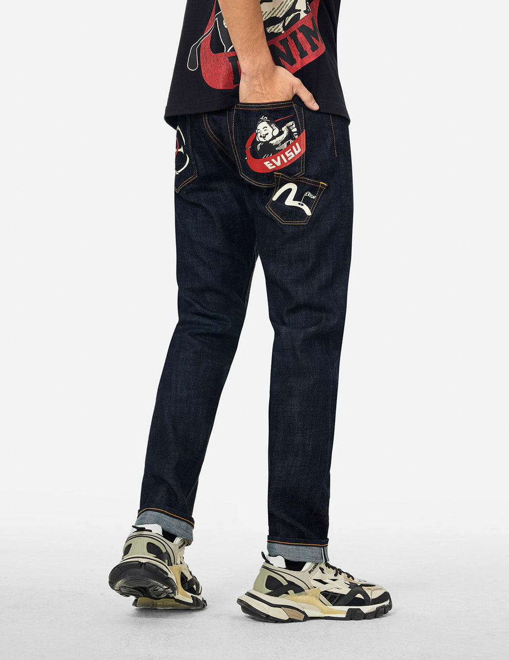 仏頭ゴルフプリント スリムフィットジーンズ #2010 – EVISU